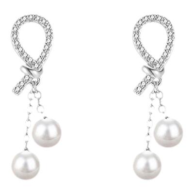 peachtea锆石珍珠耳环