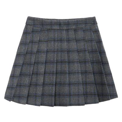 紫涵高腰格纹百褶a字裙短裙女冬季新款甜美学院风半身裙子小个子