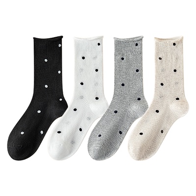 夏季薄款卷边波点镂空堆堆袜子女