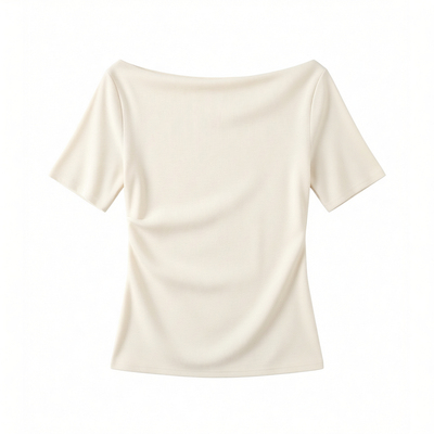 夏季法式一字领显瘦短袖针织衫