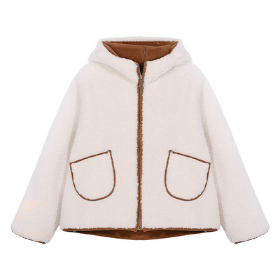 BarryBanny女童仿羊羔绒外套连帽