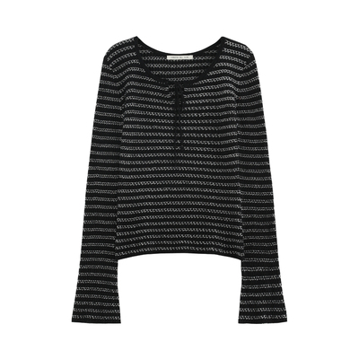 条纹喇叭袖毛织长袖上衣