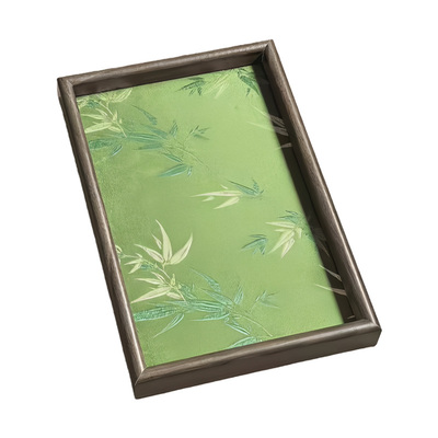 中式竹叶光影木质收纳托盘