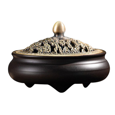 紫铜色香炉家用室内檀香熏香盘香炉沉香龙涎香香薰炉香篆茶道焚香