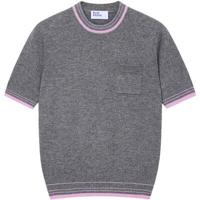 BLUE ERDOS26早春新品休闲百搭羊毛羊绒撞色圆领半袖针织衫女