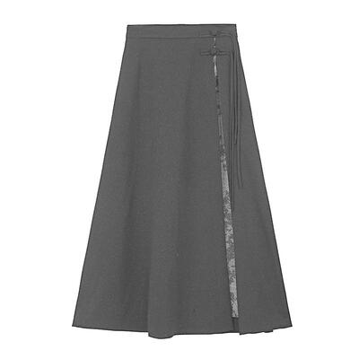 s.deer盘扣印花新中式长裙半身裙