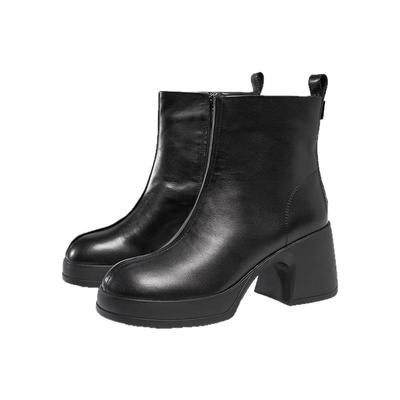 星期六2024冬季新款女靴加绒小个子粗跟厚底拼接短靴SSC411A472