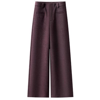 时尚通勤加厚毛呢休闲裤女冬季2025年新款高腰直筒西裤保暖阔腿裤