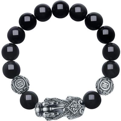 周六福黑曜貔貅手串S925银经典复古时尚情人节礼物送男友