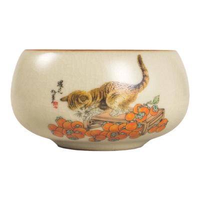 正品高颜值75ml米黄汝窑茶杯