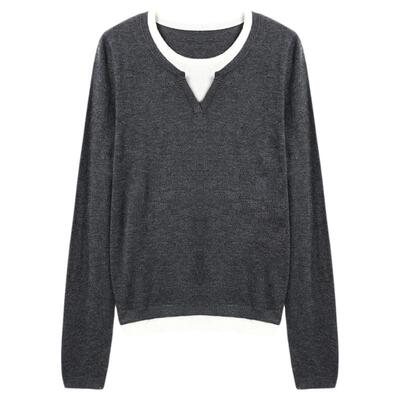 西町村屋气质针织衫女2025秋季新款简约撞色假两件小衫XXAC10065