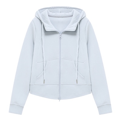 Basic House/百家好撞色连帽开衫卫衣女2026春新款小个子拉链上衣