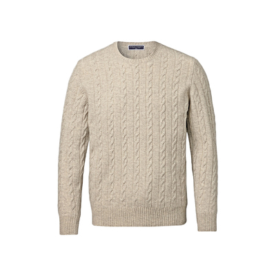 燕麦色美利奴羊毛男士秋冬针织衫