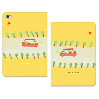 第2件半价原创插画iPad保护壳周末郊游苹果三折360旋转亚克力笔槽pro13寸112.9air610.9mini磁吸平板套华为壳