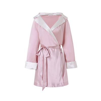 水晶丝绒拼真丝睡袍短款网红同款