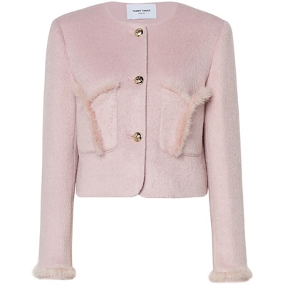 法式小香风水貂毛镶边毛呢外套