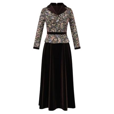 名兰世家假两件丝绒连衣裙妈妈装