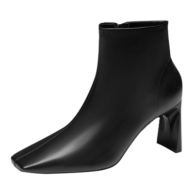 接吻猫简约百搭高跟通勤短靴女