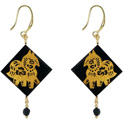 原创设计国风新年手绘小马耳环女