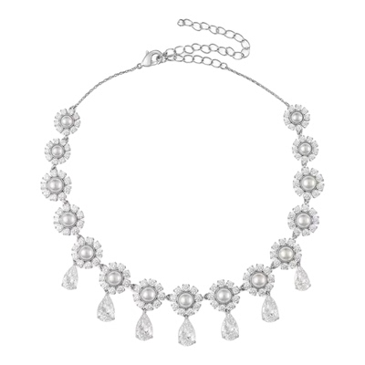 CrayonX水滴吊坠珍珠花朵项链