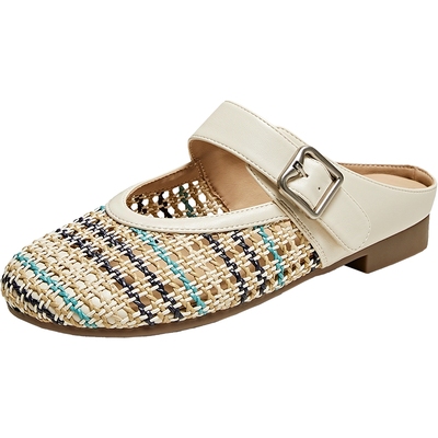 TATA他她复古平底穆勒鞋女浅口单鞋外穿拖鞋2025夏季新款CL901BH5