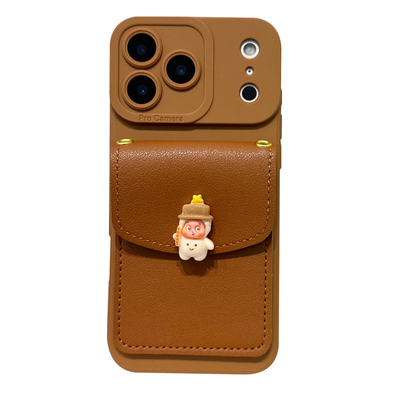 棕色星星人卡包斜跨手机壳