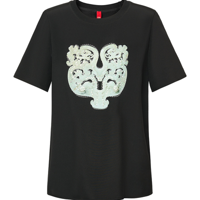 雅莹弹力真丝圆领正肩T恤上衣