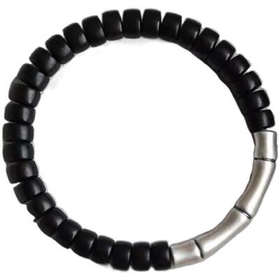 原创节节高紫光檀药片手串天然黑檀木直切绿檀足银单圈文玩手链