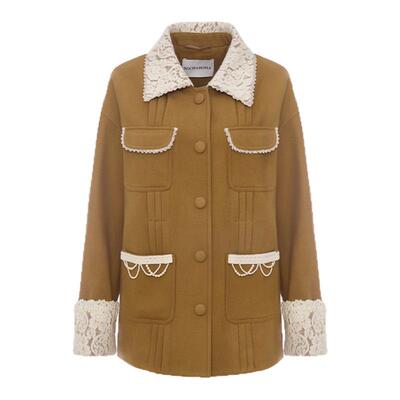 ROCHAROMMA 2025秋季新款拼接蕾丝外套女复古优雅蕾丝拼接外套