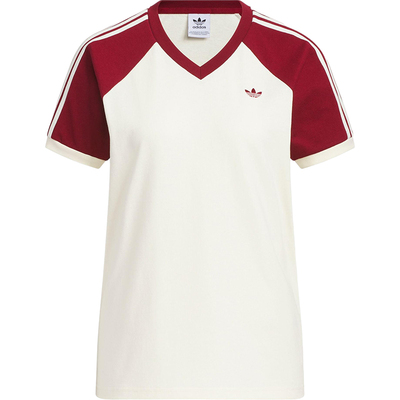 Adidas/阿迪达斯正品三叶草女士V领时尚透气运动拼接短袖KE6163