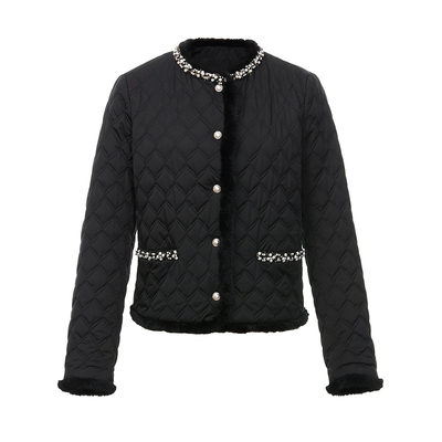 珂莱25冬新香风菱格棉服短款外套