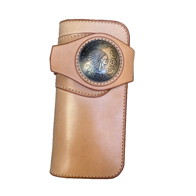 红月风格手工枥木鞍革男士长钱包