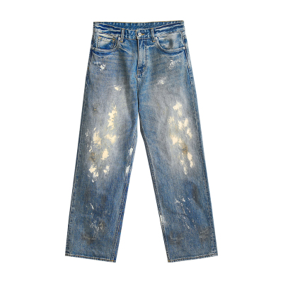 【鸟屎Ⅱ版】Dokie男士14盎司牛仔裤做旧水洗泼墨宽松直筒阔腿裤