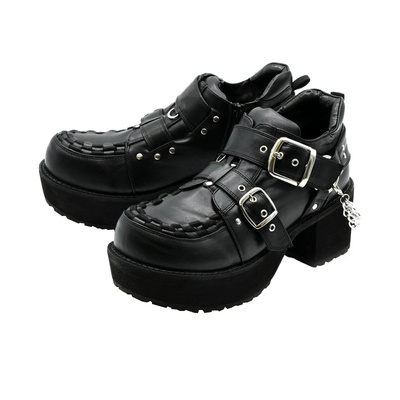 Yosuke厚底短粗跟链条绗缝暗黑哥特朋克风高帮鞋日本直邮