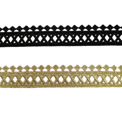 蕾丝diy2.5CM宽金色方块点缀小蕾丝带 黑白色优质小花边服装DIY装