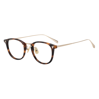 何乐不为！日本超轻中金雕花纯钛女复古板材男潮近视椭圆眼镜框架