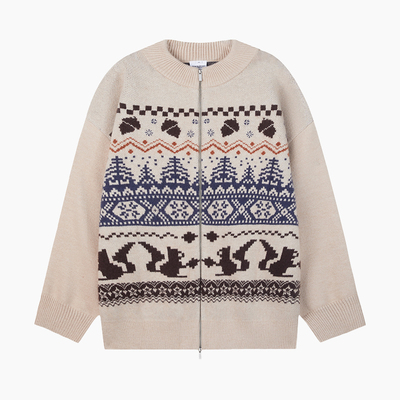 江南先生NewJNXS'费尔岛之夜'锁温立领休闲毛衣春经典提花针织衫