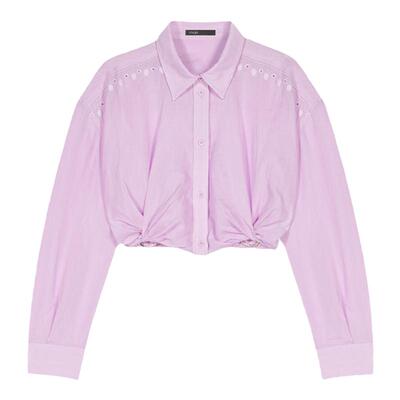 Maje粉色短款羊腿袖衬衫衬衣上衣