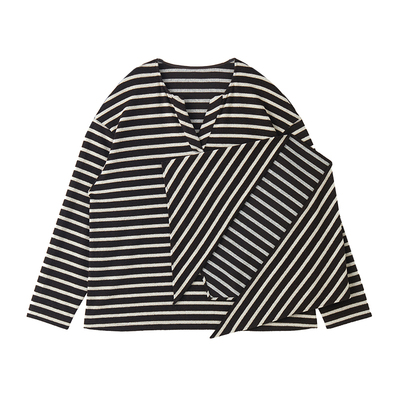 时尚撞色条纹长袖休闲T恤上衣女