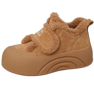 索菲娅魔术贴厚底大头毛毛鞋