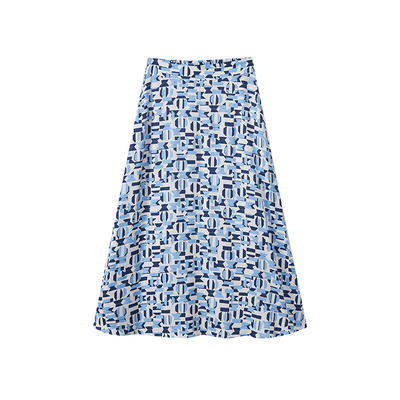 MOP法式印花中长伞裙半身裙