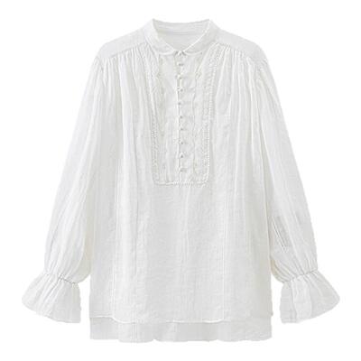 100%苎麻绳绣+渔网花工艺衬衫女