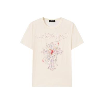 Ed Hardy埃德哈迪2026春季新款女士收腰圆领短袖T恤E1SAW220