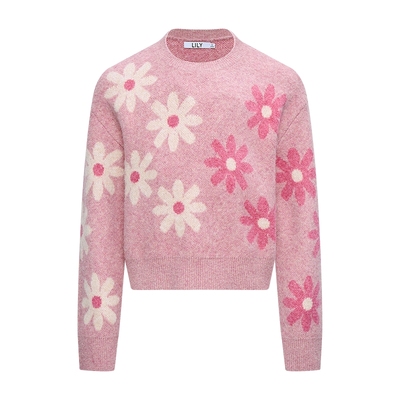 LILY撞色提花圆领新款套头针织衫