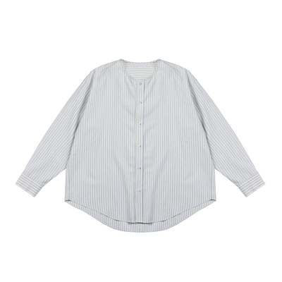 NOEARS无领竖条纹长袖衬衫男宽松日系复古少年感叠穿纯棉薄衬衣