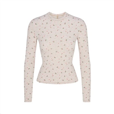 复古甜美的少女碎花修身长袖上衣