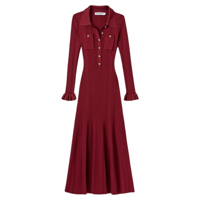 self-portrait翻领针织连衣裙