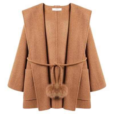 【100%绵羊毛】西町村屋双面呢女2025冬新连帽羊毛大衣XHAD10179