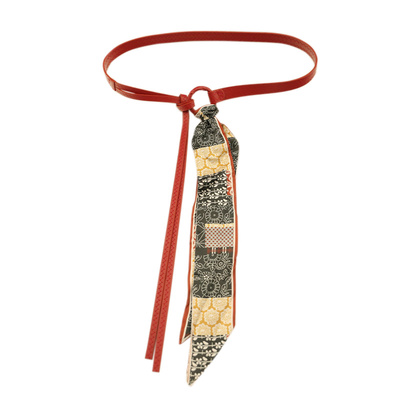 复古高级感咖啡色丝巾腰带