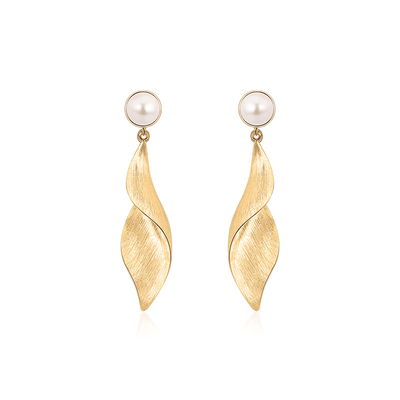 TIKOO 拉丝珍珠耳环秋冬优雅耳坠金银双色轻奢小众设计耳饰女新款